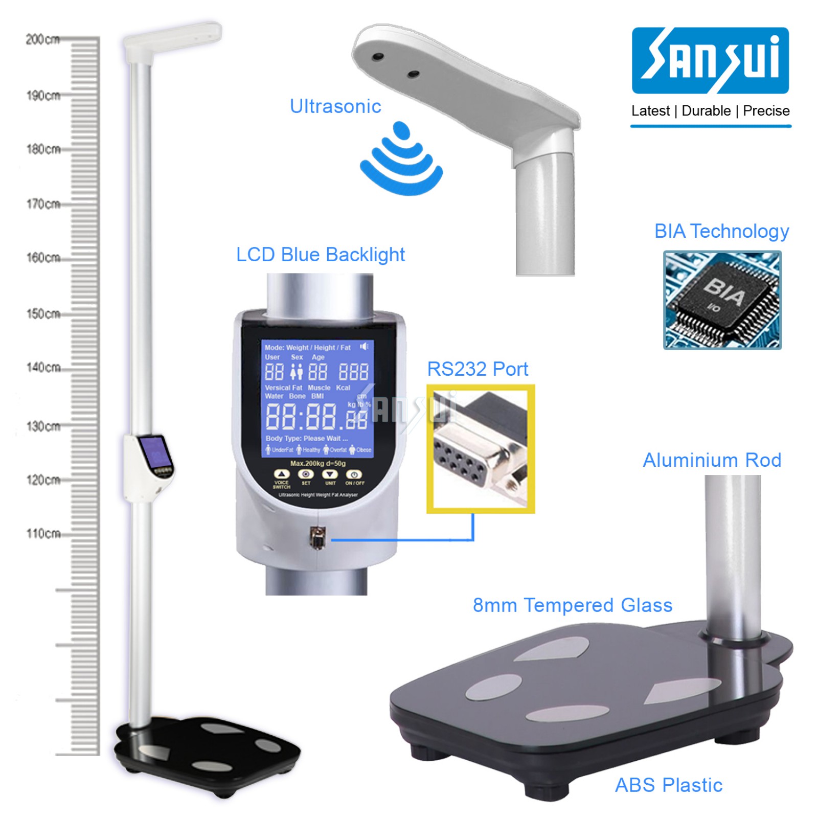 Adult Digital scale with height Ultrasonic body fat analyser BMI scale ...