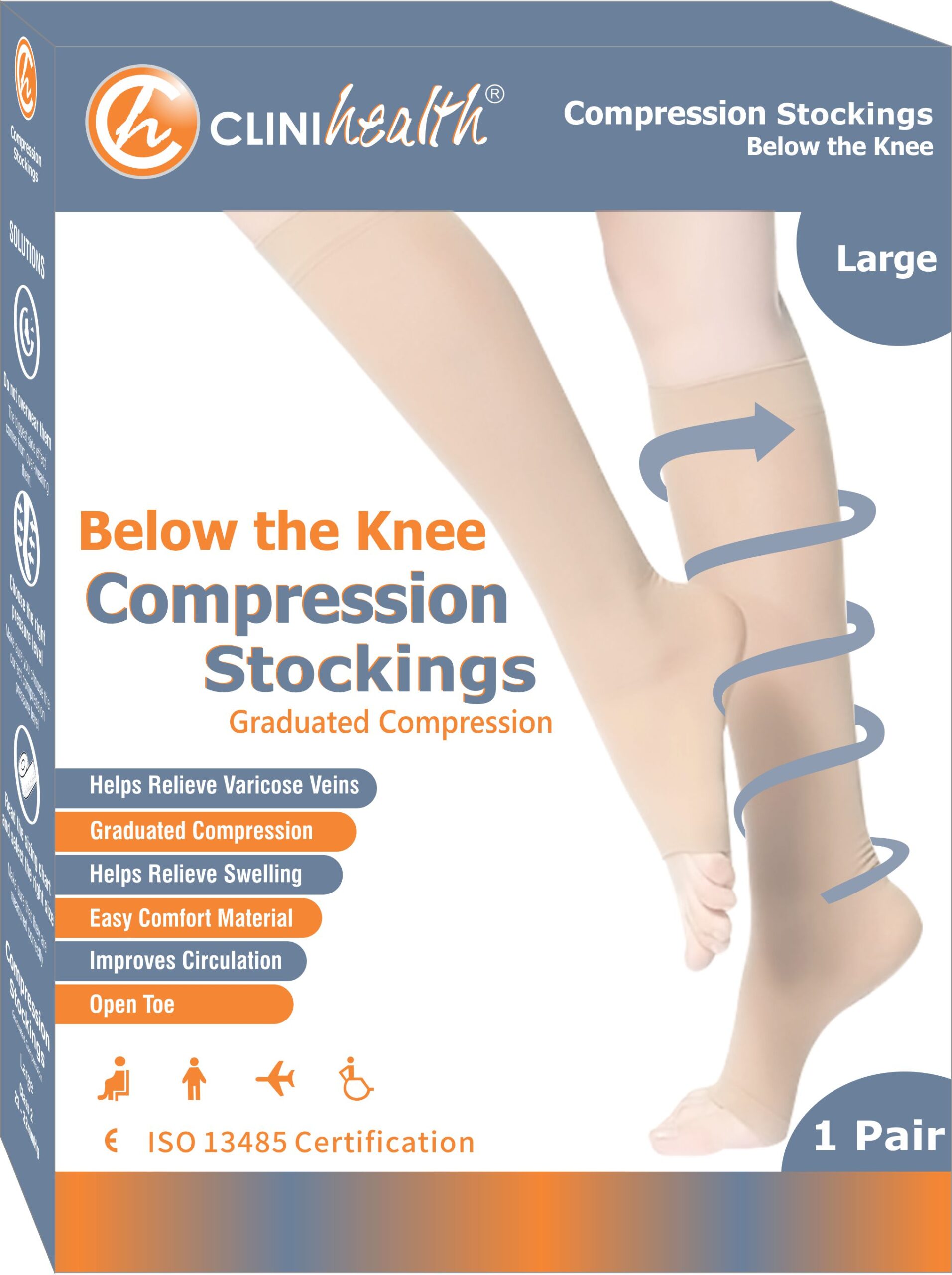 Compression Stockings Below the Knee Class 2 Orange – Large – QSolar System